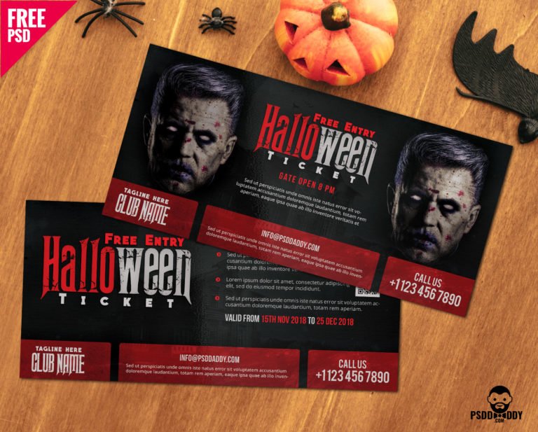 [Download] Halloween Free Entry Ticket PSD Template | PsdDaddy.com