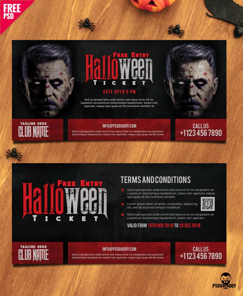 [Download] Halloween Free Entry Ticket PSD Template | PsdDaddy.com